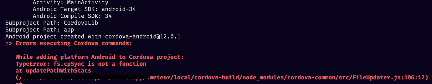 Error building cordova project - Cordova - Meteor Forum