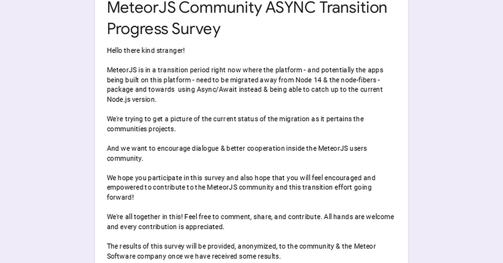 🪧 Community Survey The Results Are In Whats Your Progress Migrating To Meteorjs 30 Fibers 