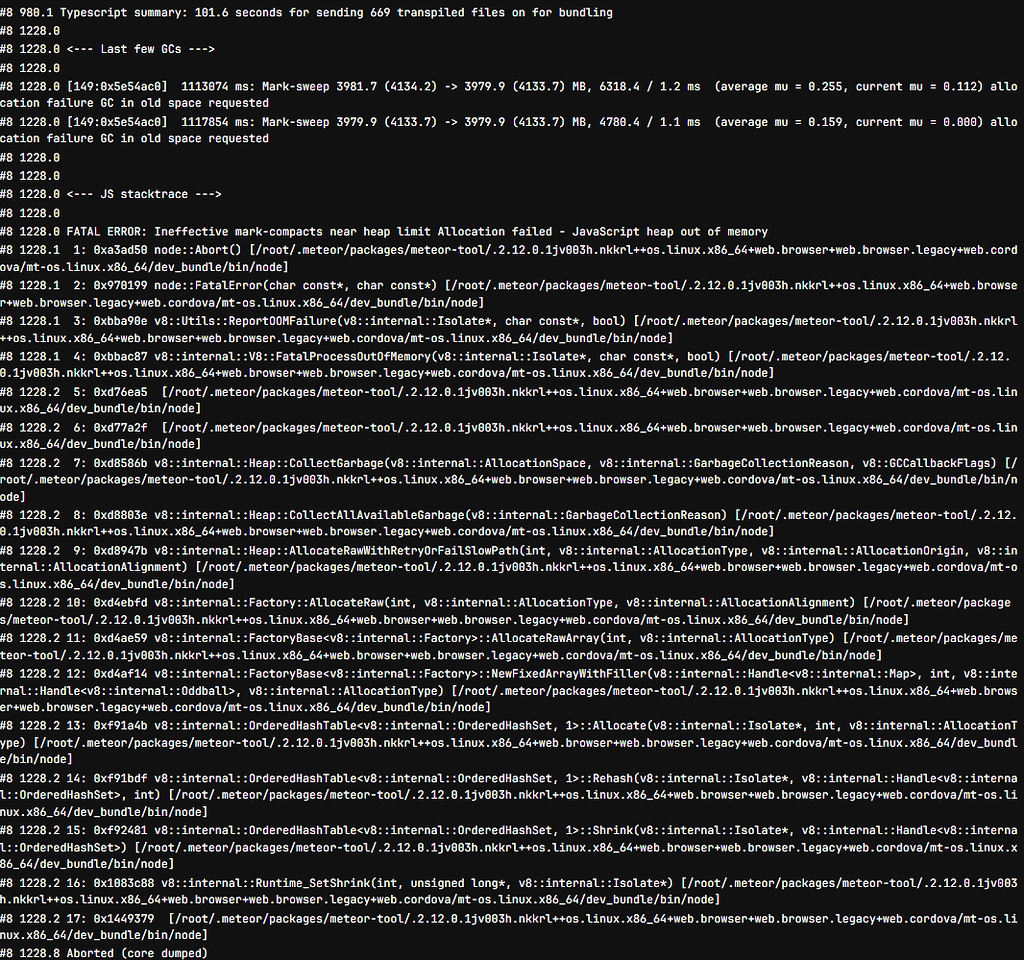 Ineffective mark-compacts near heap limit Allocation failed - JavaScript heap out of memory ...